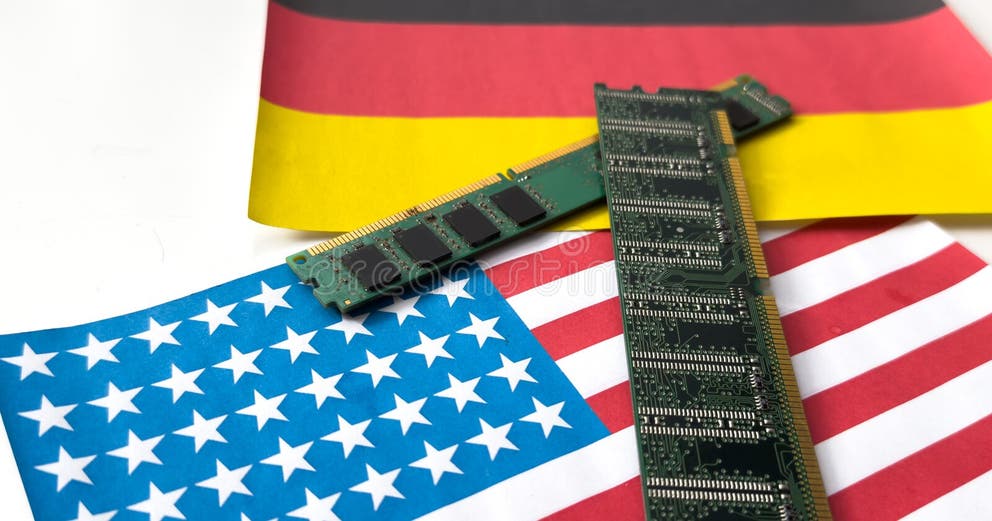 Integrated Semiconductor Microchip with Flags of the USA and Germany ...