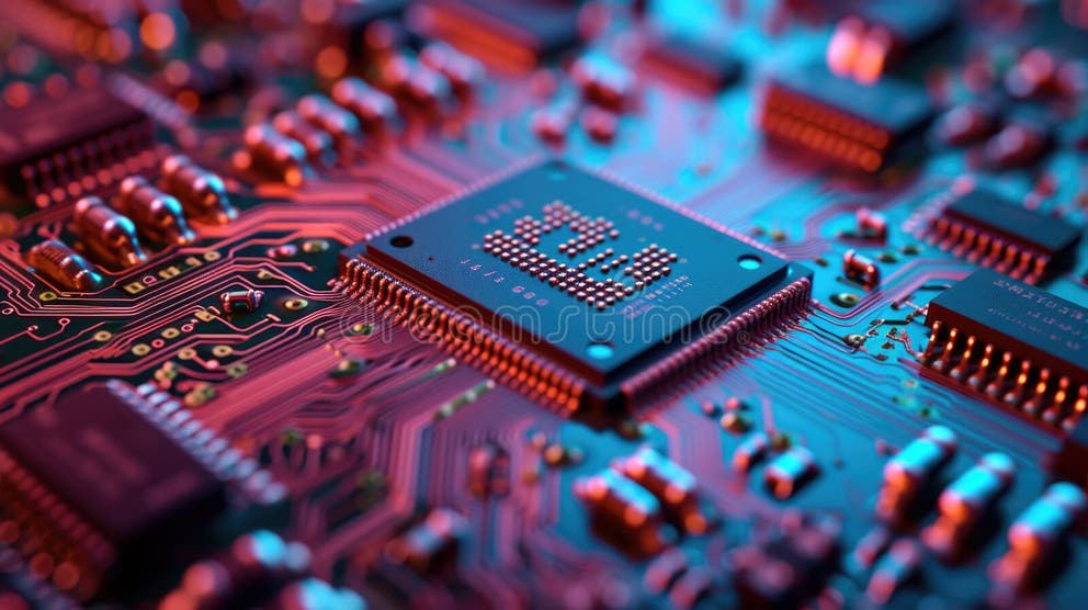 Integrated Semiconductor Microchip/ Microprocessor on Blue Circuit ...