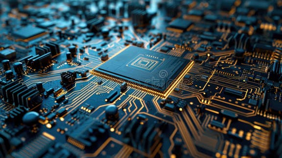 Integrated Semiconductor Microchip/ Microprocessor on Blue Circuit ...