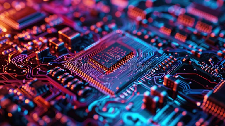 Integrated Semiconductor Microchip/ Microprocessor on Blue Circuit ...