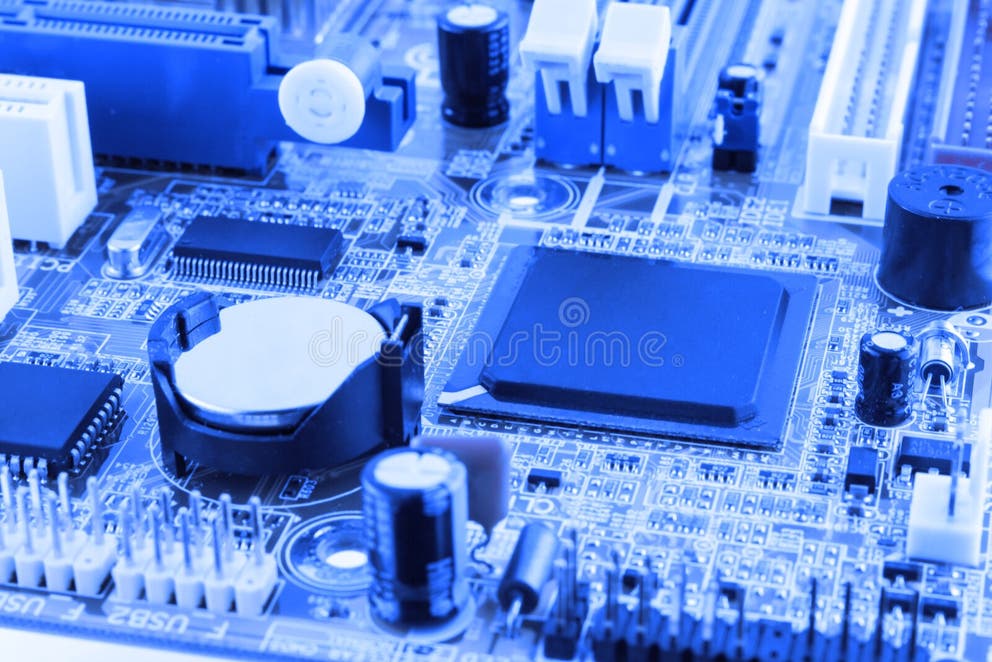 Integrated Semiconductor Microchip Microprocessor on Blue Circuit Board ...