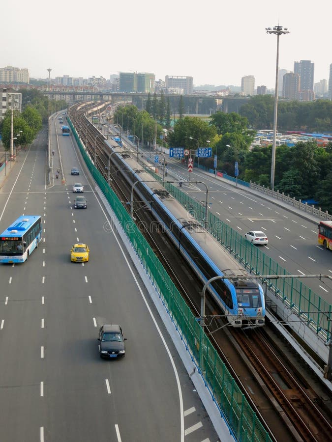 Integrated Transportation System: Highway with Train Line in the Center ...