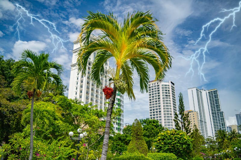 Lightning Over the Hotels of the Resort Town. Stock Image - Image of ...