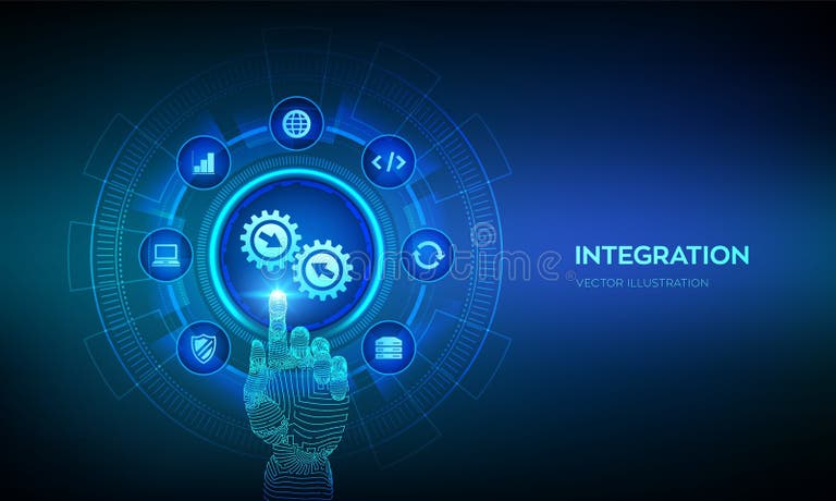 Integration Data System. System Integration Concept on Virtual Screen. Industrial Smart ...