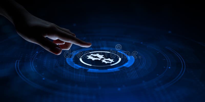 Integration Data System Technology Concept. Hand Pressing Virtual ... Integration Data System Technology Concept. Hand Pressing Virtual ...