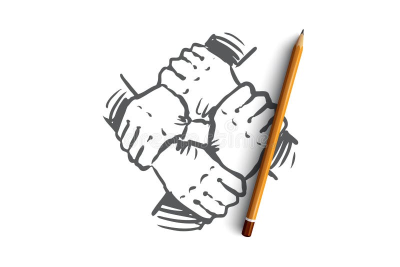Integration, Hand, Teamwork, Together, Group Concept. Hand Drawn ...