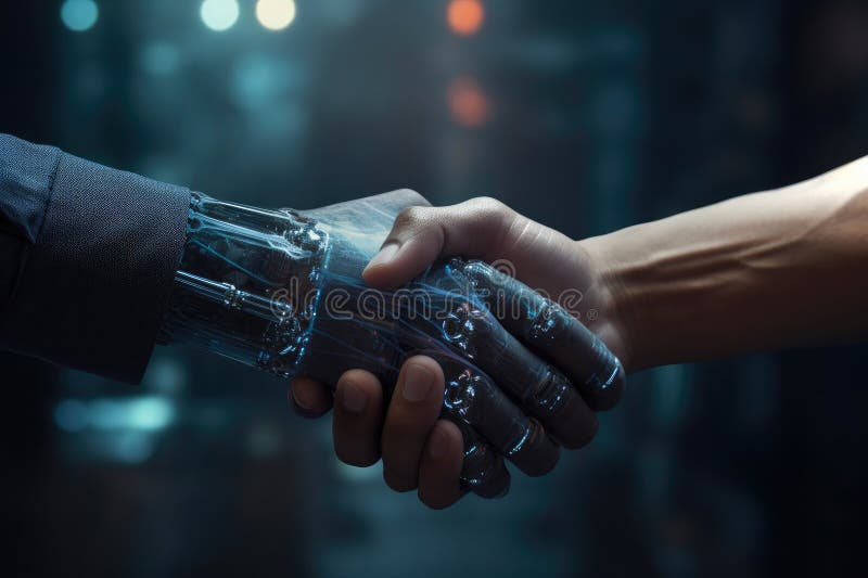 Integration of Man and Machine: Handshake of the Future. Stock ...
