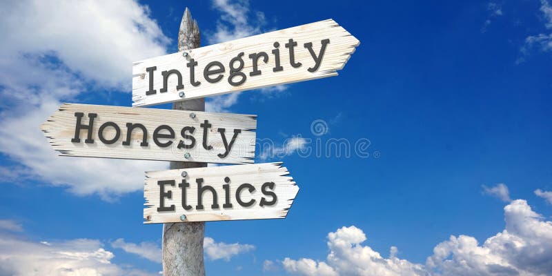 Integrity, Honesty, Ethics - Wooden Signpost with Three Arrows Stock ...