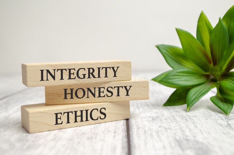 Integrity Honesty Ethics Words on Wooden Blocks and Plant Stock Photo ...