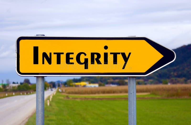 Integrity Sign on Paper on White Desk with Office Tools. Blue and White ...