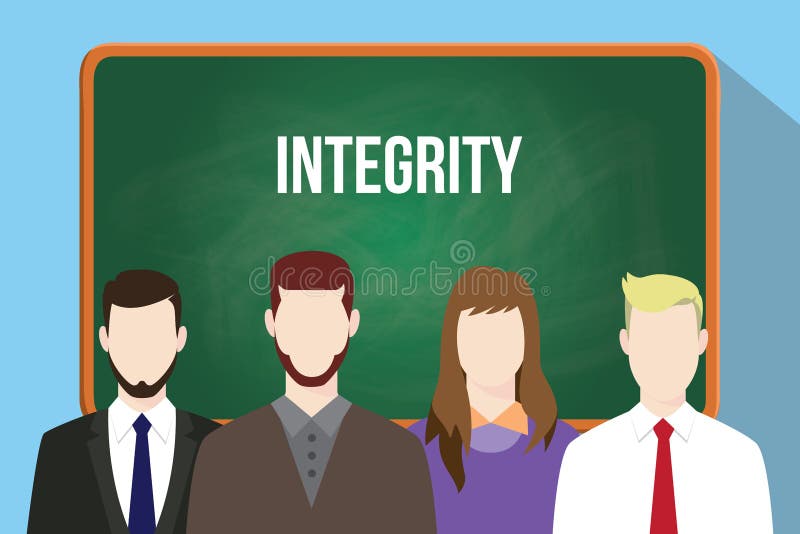 Integrity White Text on Green Chalkboard Illustration with Four People ...