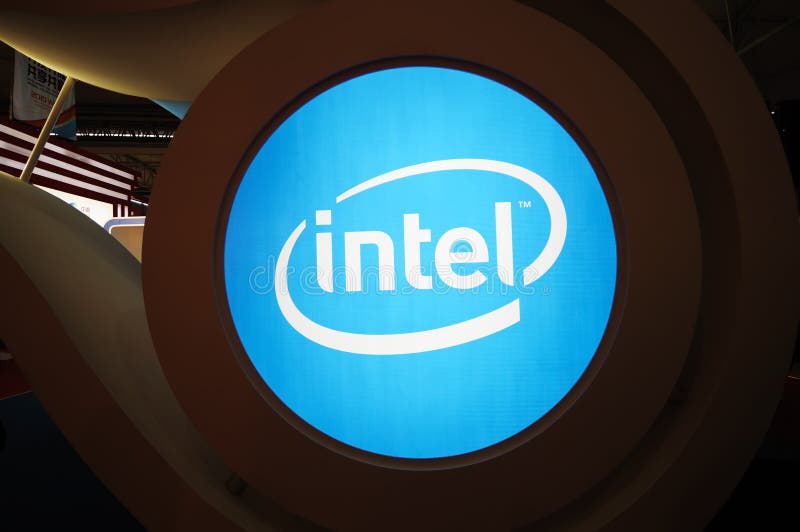 Intel booth logo editorial stock photo. Image of fair - 16630658
