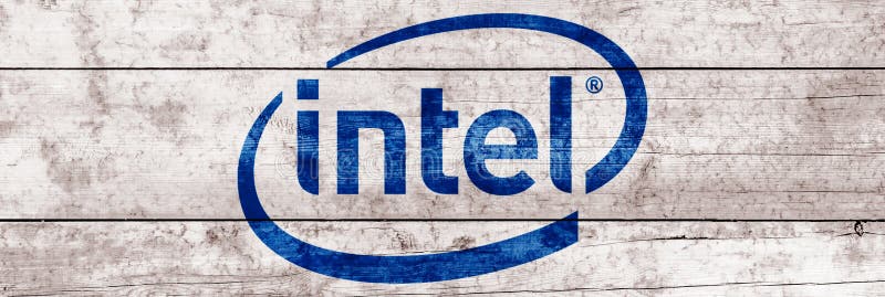 Intel Sign. Close-up Intel Logo on Wooden Surface Editorial Stock Image ...