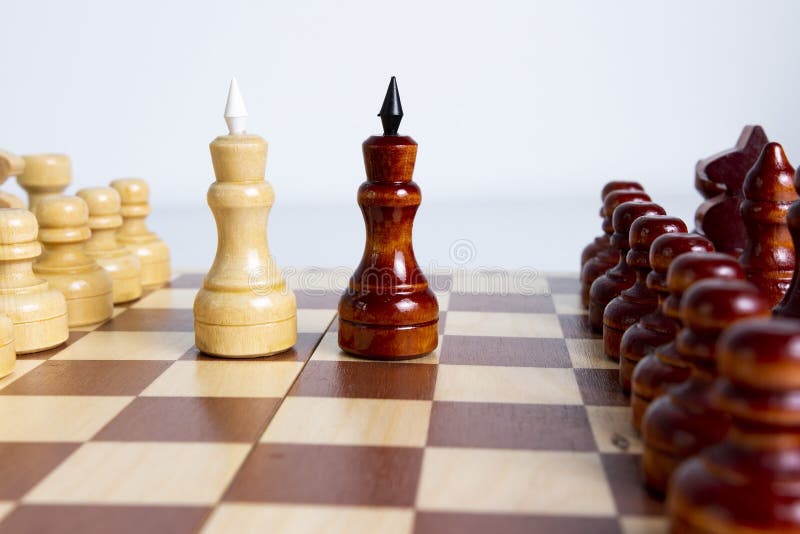 Intellective Game. All Figures on the Chessboard, Close-up Two Kings ...