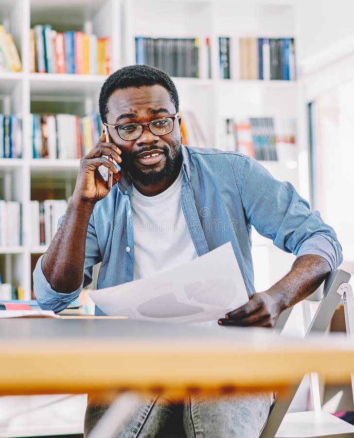 Intellectual Black Man Calling on Smartphone Stock Image - Image of ...