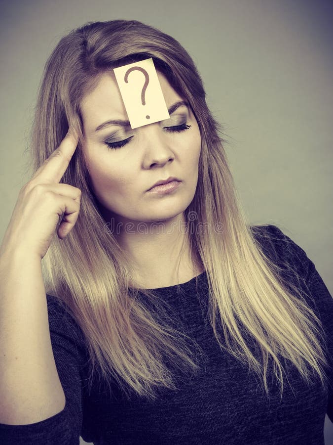 Closeup of Woman Thinking Face Expression Stock Photo - Image of ...