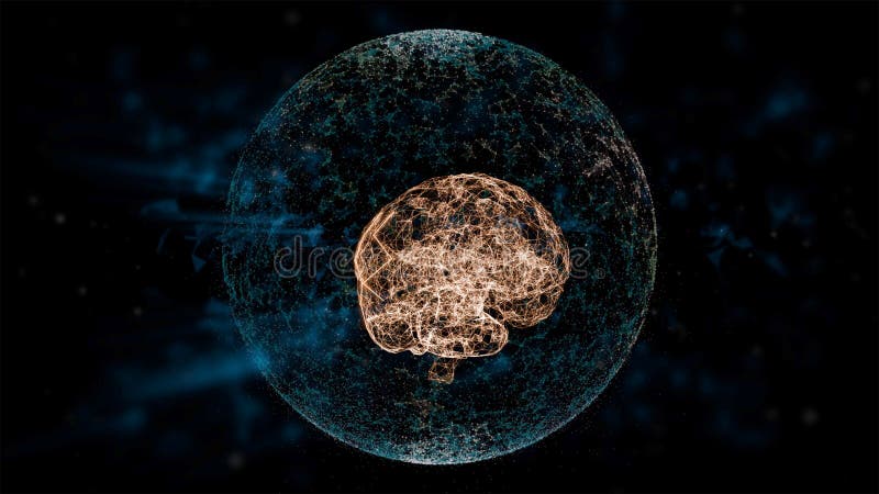 3D Render of a Brain Split in the Middle by a Green Laser Beam. Concept ...