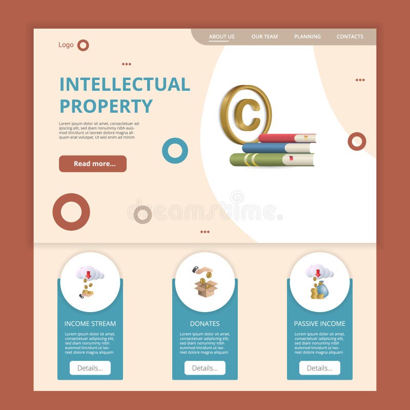 Intellectual Property Flat Landing Page Website Template. Income Stream ...