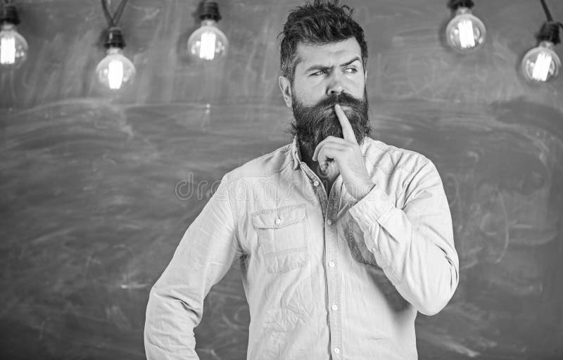 Intellectual Task Concept. Man with Beard and Mustache on Thoughtful ...