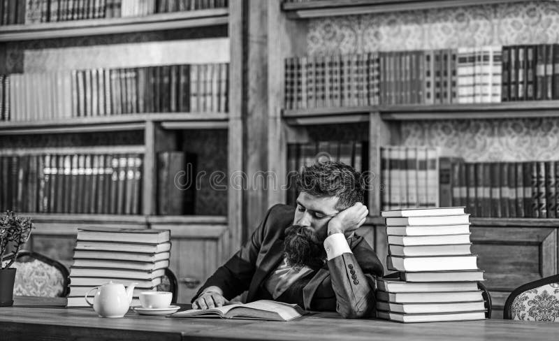 Intellectual Work Concept. Bearded Man in Library Has Intellectual Work ...