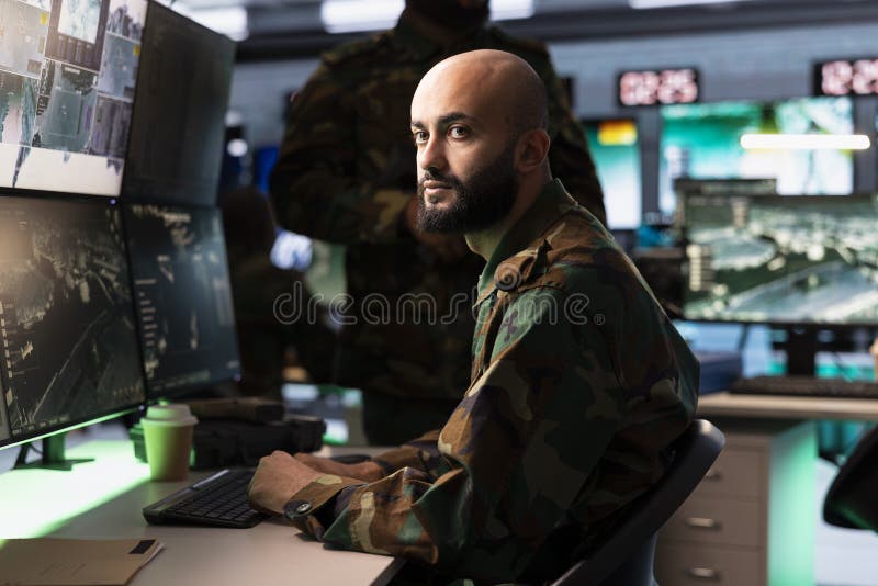 Intelligence Corps Agent Working in Command Center To Intercept Rockets ...