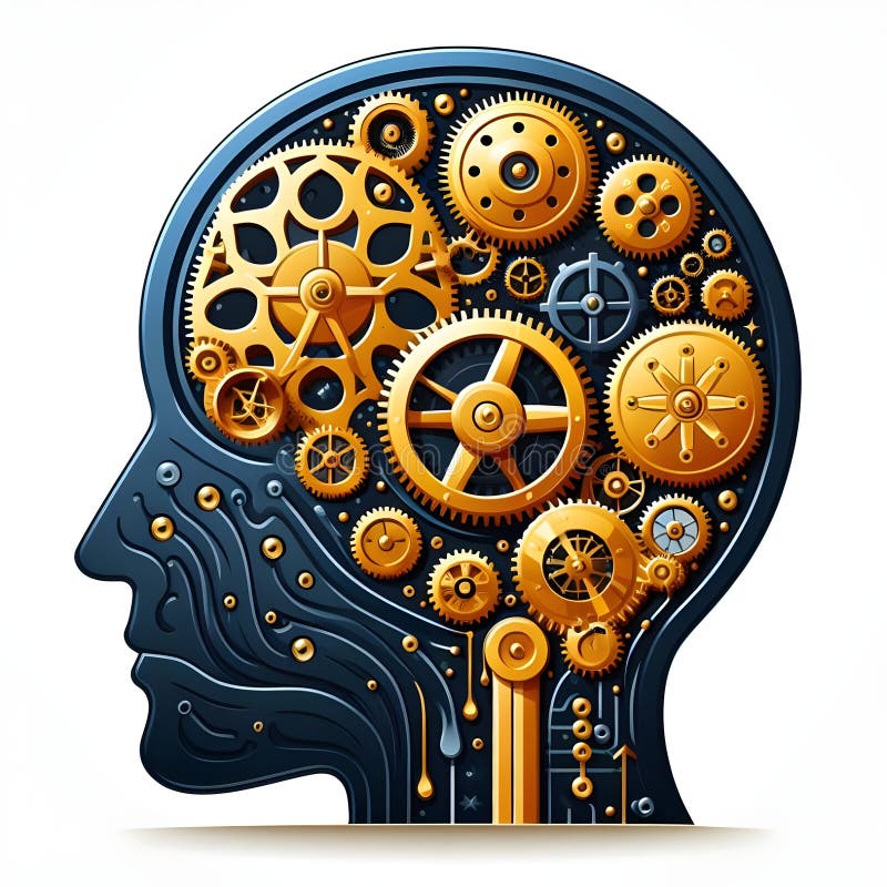 Intelligence, Healthy Mind, Creativity Concept. Golden Clockwork Mecha ...