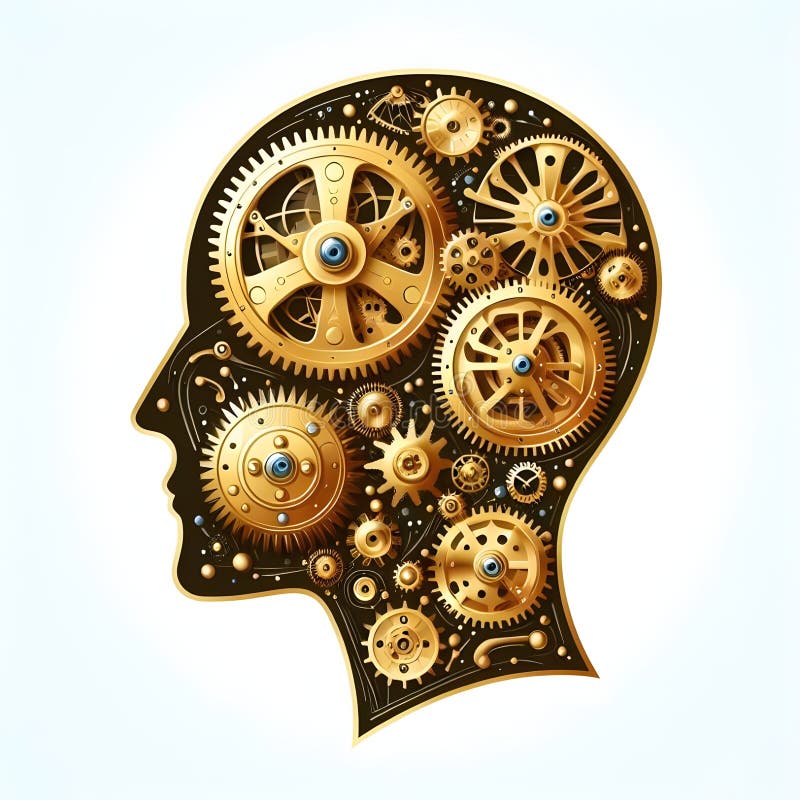 Intelligence, Healthy Mind, Creativity Concept. Golden Clockwork Mecha ...