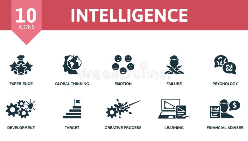 Intelligence Icon Set. Monochrome Simple Intelligence Icon Collection ...