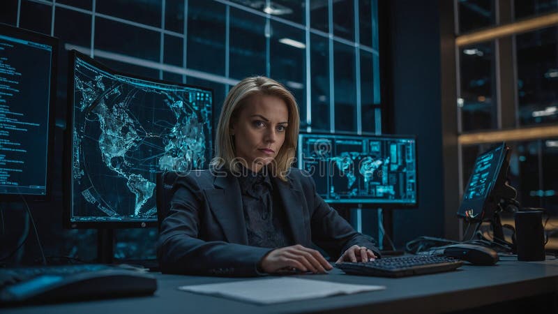 Intelligence Officer Analyzing Global Cyber Security Threats Stock ...