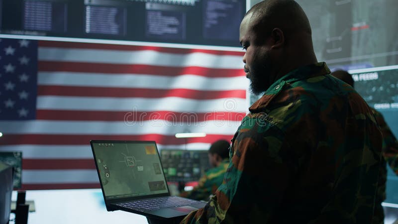 Intelligence Officers in American Military Uniforms Work in Command ...