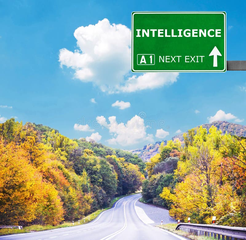 INTELLIGENCE Road Sign Against Clear Blue Sky Stock Photo - Image of ...
