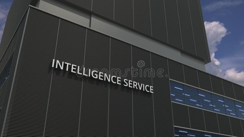 INTELLIGENCE Text on a Modern Office Building, 3d Rendering Stock ...