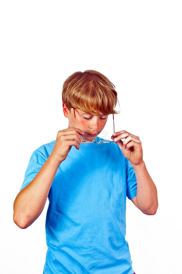 Intelligent Boy with Glasses Stock Image - Image of caucasian, cheerful ...