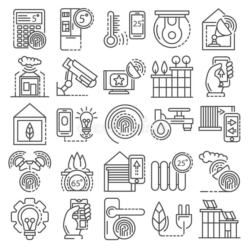 Intelligent Building System Icon Set, Outline Style Stock Vector ...