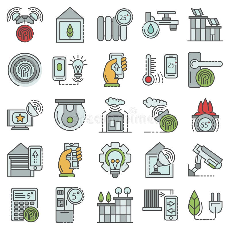 Intelligent Building System Icon Set, Outline Style Stock Vector ...