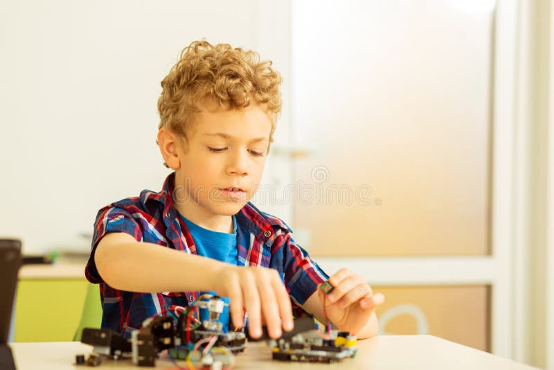 Intelligent Cute Boy Being Interested in Robotics Science Stock Photo ...