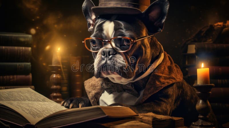 Intelligent Dog Engrossed in Reading a Book AI Generated Stock Illustration - Illustration of ...