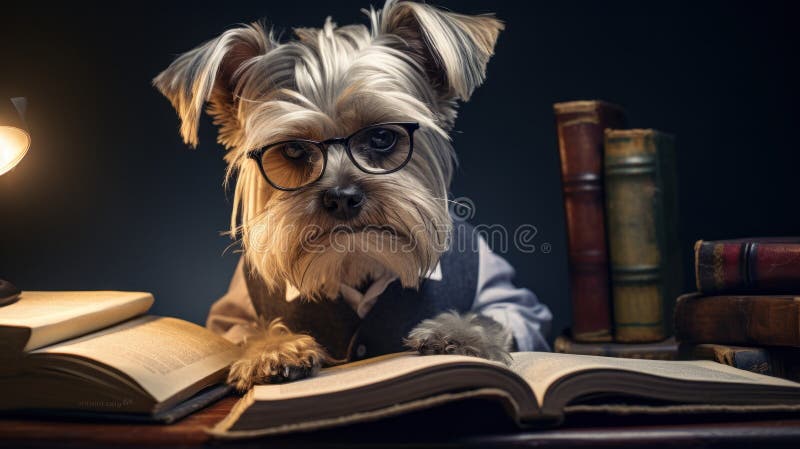 Intelligent Dog Engrossed in Reading a Book AI Generated Stock Illustration - Illustration of ...