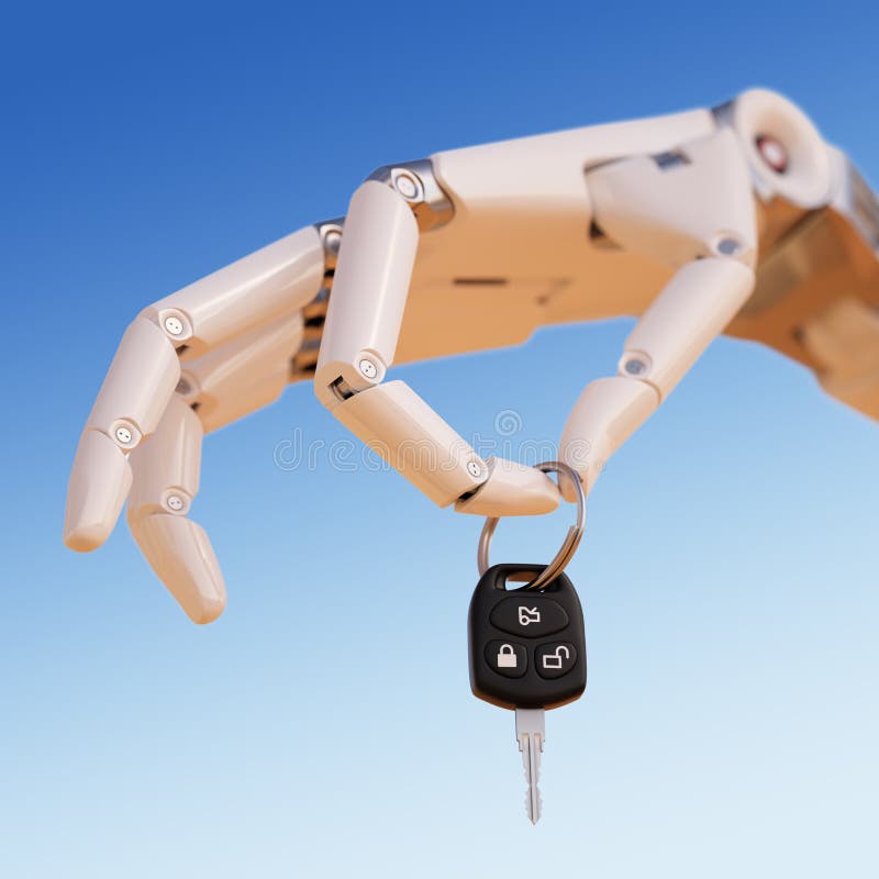 Robot with Car Keys Intelligent Autonomous Vehicle 3d Illustration ...