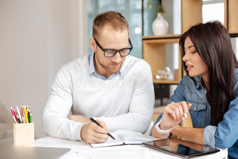 Intelligent Handsome Man Looking at His Notebook Stock Image - Image of ...