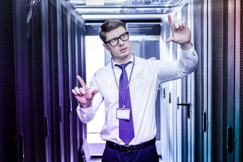 Intelligent Handsome Young Man Using Newest Technologies Stock Photo ...