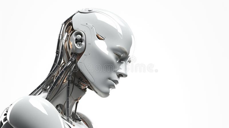 Intelligent Humanoid Robot, Side View, Plain White Setting Stock ...