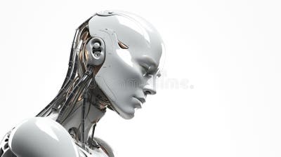 Intelligent Humanoid Robot, Side View, Plain White Setting Stock ...
