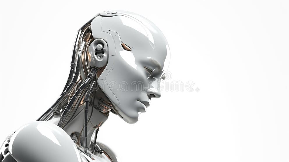 Intelligent Humanoid Robot, Side View, Plain White Setting Stock ...