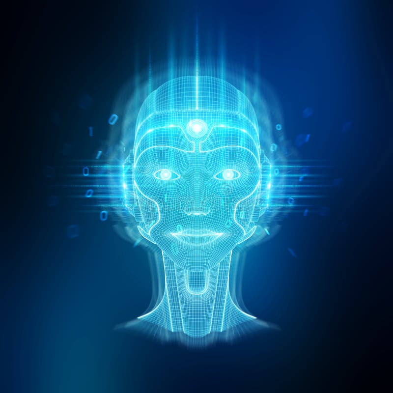 Intelligent Machine with a Robotic Cyborg Head Concept 3D Rendering ...