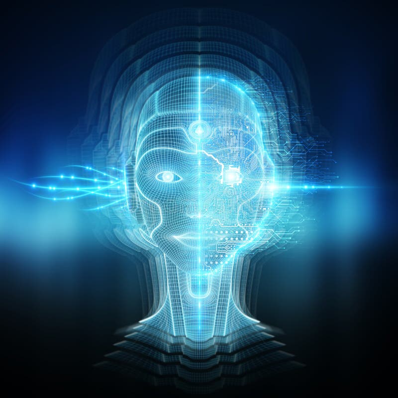 Intelligent Machine with a Robotic Cyborg Head Concept 3D Rendering ...