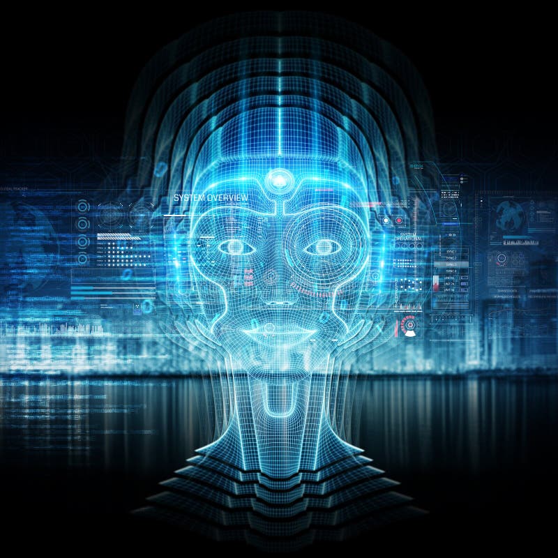 Intelligent Machine with a Robotic Cyborg Head Concept 3D Rendering ...