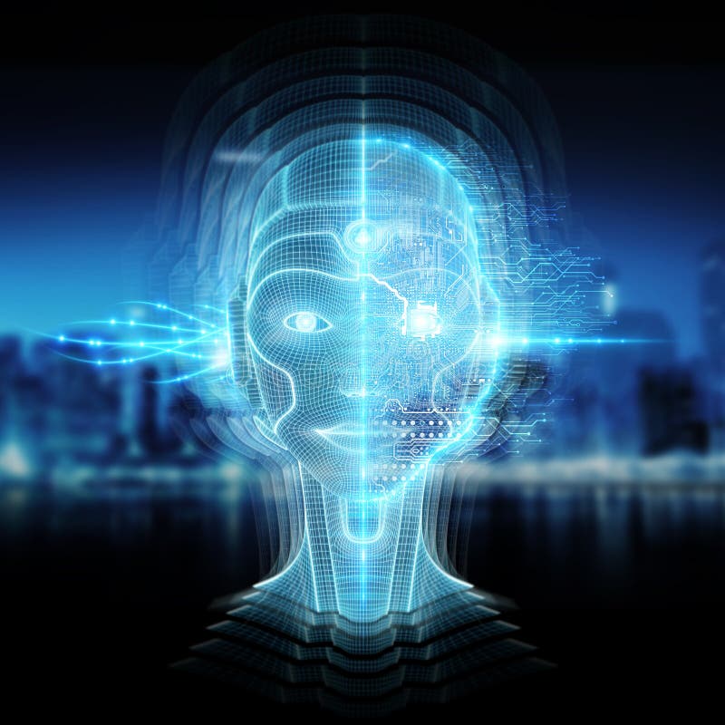 Intelligent Machine with a Robotic Cyborg Head Concept 3D Rendering ...