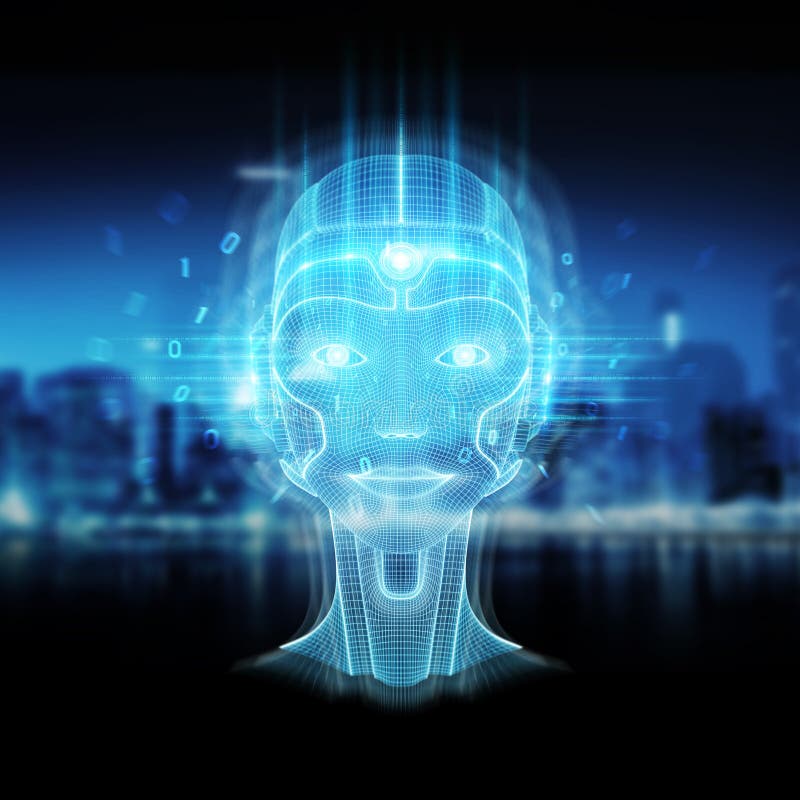 Intelligent Machine with a Robotic Cyborg Head Concept 3D Rendering ...