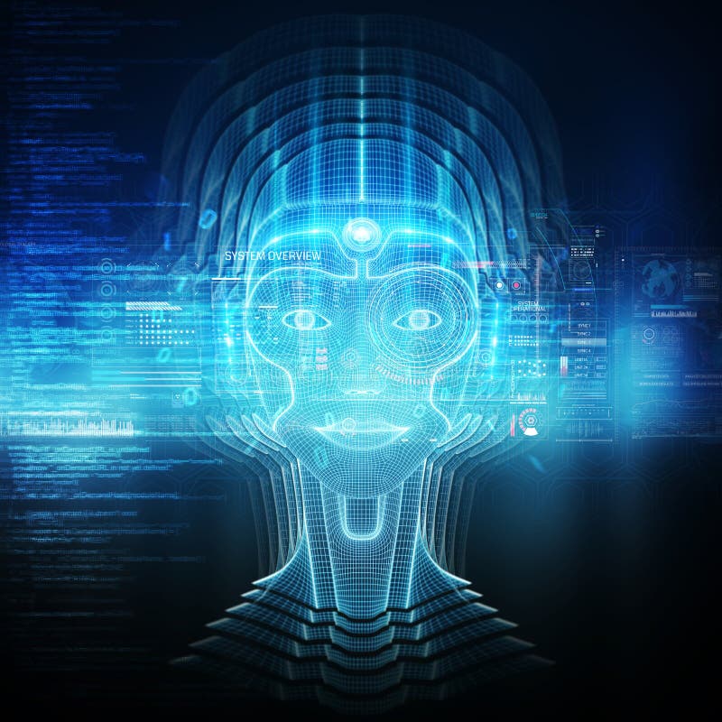 Intelligent Machine with a Robotic Cyborg Head Concept 3D Rendering ...